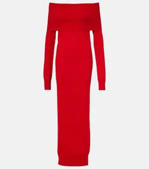 Stella McCartney Off-shoulder Virgin Wool Maxi Dress - Red