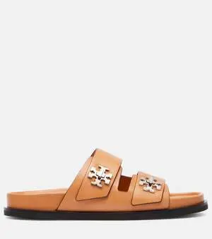 Tory Burch Turnlock Leather Slides - Brown