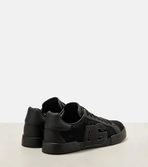 Dolce & Gabbana Portofino Lace-trimmed Leather Sneakers