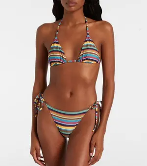 Staud Lido Striped Halterneck Bikini Top