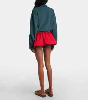 Miu Miu Gathered Cotton Poplin Miniskirt - Red