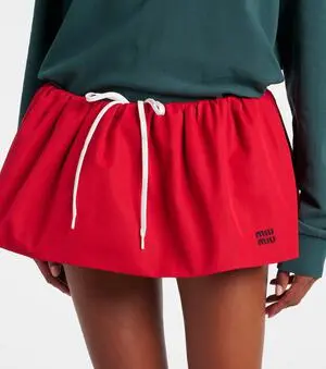 Miu Miu Gathered Cotton Poplin Miniskirt - Red