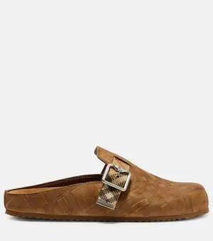 Burberry Checked Suede Clogs - Brown