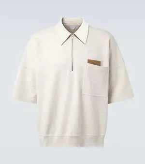 Bottega Veneta Zip-up Cotton Jersey Polo Shirt - Beige
