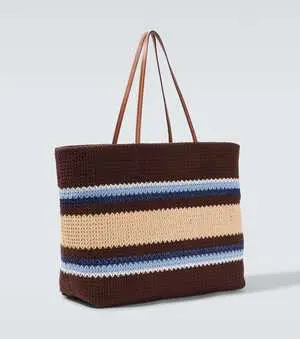 Miu Miu Logo Striped Raffia-effect Shopper