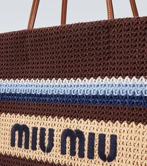 Miu Miu Logo Striped Raffia-effect Shopper