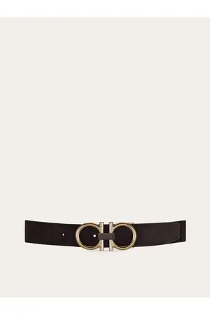 FERRAGAMO Adjustable Gancini Buckle Suede Belt - Gold