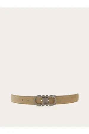 FERRAGAMO Adjustable Gancini Buckle Suede Belt - Natural