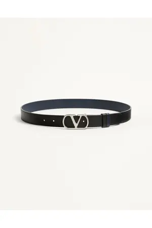 Valentino Garavani Vlogo Signature Reversible Shiny Calfskin Belt - Black