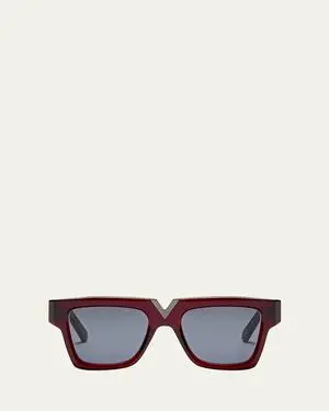 Valentino Garavani V-Gold I Acetate Square Sunglasses - Bordeaux