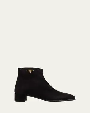 Prada Suede Ankle Booties - Nero