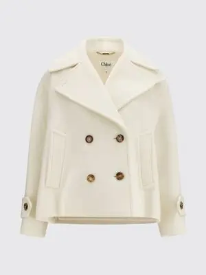 Chloé Double-breasted Wool Blend Pea Coat - White