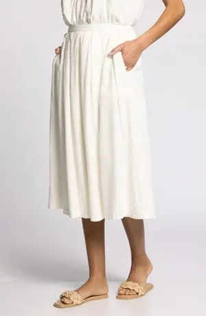 THREAD & SUPPLY Lydia Pleated Linen Blend Midi Skirt