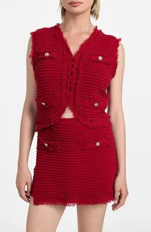 Guess Malina Bouclé Ottoman Stitch Vest - Siren Red