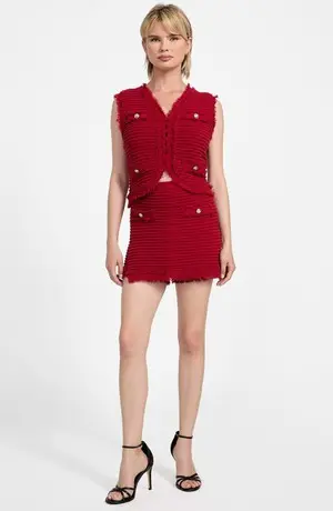 Guess Malina Bouclé Ottoman Stitch Vest - Siren Red