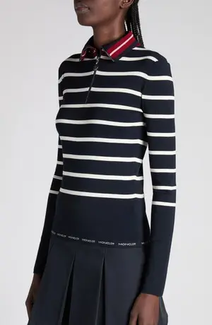Moncler Virgin Wool Quarter Zip Pullover - Stripe