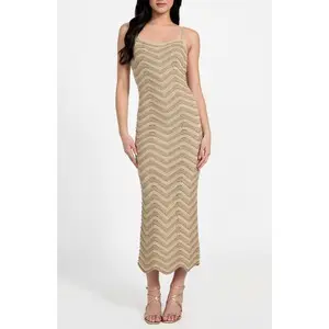Guess Vera Chevron Knit Dress - Natural/ Gold Multi Stripe