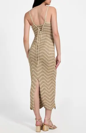 Guess Vera Chevron Knit Dress - Natural/ Gold Multi Stripe