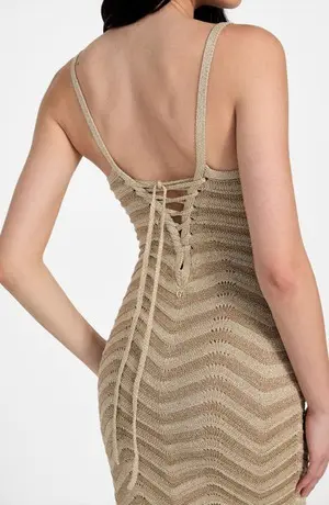 Guess Vera Chevron Knit Dress - Natural/ Gold Multi Stripe