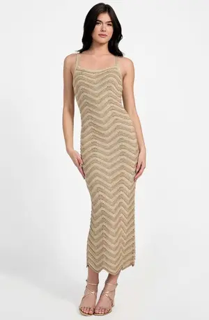 Guess Vera Chevron Knit Dress - Natural/ Gold Multi Stripe