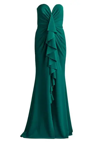 Tadashi Shoji Strapless Ruffle Front Gown