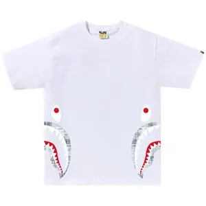 A BATHING APE Bleached Check Side Shark Tee - White