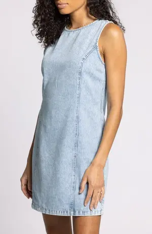 THREAD & SUPPLY Dahlia Sleeveless Denim Shift Dress - Washed Indigo Stripe