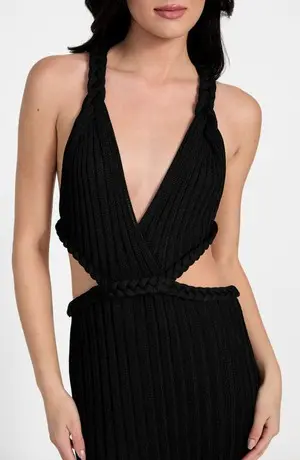 Guess Rib Braided Trim Cutout Maxi Dress - Jet Black