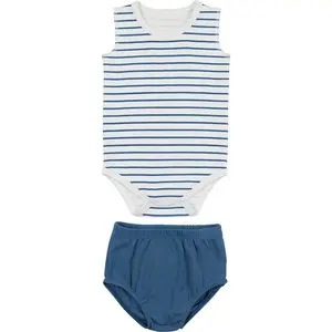 MANIÈRE Stripe Bodysuit & Bloomers Set - Blue/ White