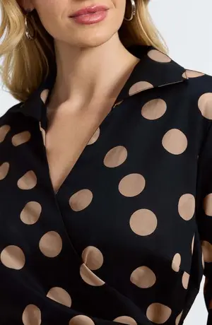 Foxcroft Salina Polka Dot Cotton Wrap Top - Black/ Almond