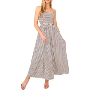 CECE DUPRAZ Striped Smocked Bodice Maxi Dress