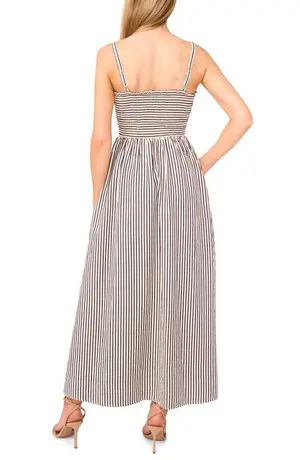 CECE DUPRAZ Striped Smocked Bodice Maxi Dress