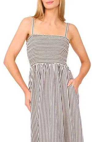 CECE DUPRAZ Striped Smocked Bodice Maxi Dress