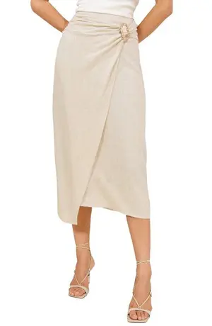 LIPSY Faux Wrap Midi Skirt With Buckle Detail - Neutral