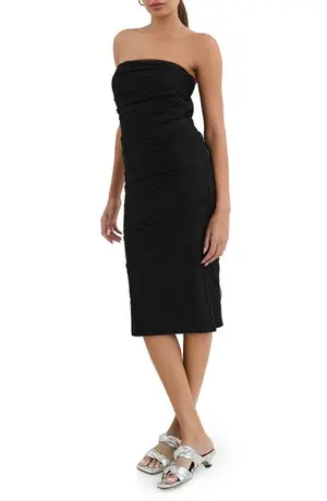 MARCELLA Lilah Ruched Strapless Midi Dress - Black