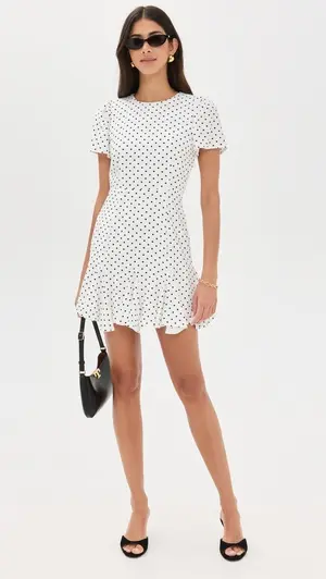 LE BOP Floral Print Mini Dress - White Dot