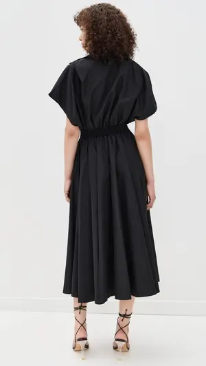 Norma Kamali Belted Flared Midi Shirt Dress
