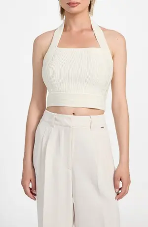 Guess Sofie Ribbed Halter Top - Dove White
