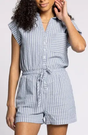 THREAD & SUPPLY Marina Stripe Cotton Romper Blue White