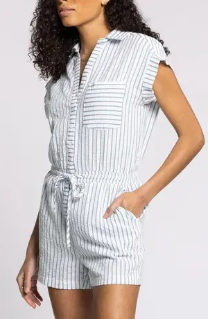 THREAD & SUPPLY Marina Stripe Cotton Romper - White Green