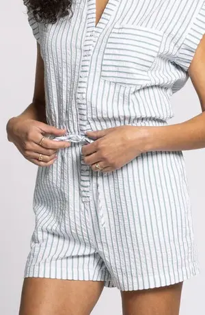 THREAD & SUPPLY Marina Stripe Cotton Romper - White Green