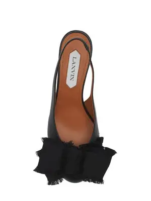 LANVIN Leather Heeled Slingback Ballerina - Black