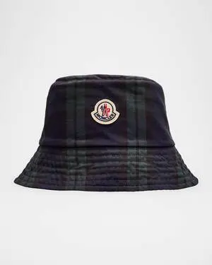 Moncler Archivio Plaid Wool Bucket Hat - Blue