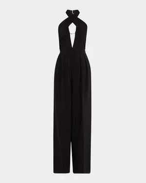 ET OCHS Bridgely Pleated Cutout Halter Jumpsuit - Black