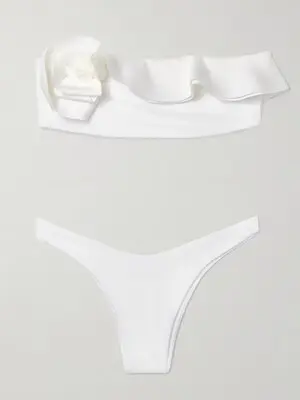 MAYGEL CORONEL Bies Ruffled Bandeau Bikini - Neutrals