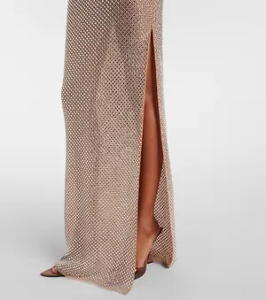 SELF-PORTRAIT Rhinestone Draped Maxi Dress - Silver