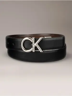 Calvin Klein Logo Plaque Reversible Dress Belt - Black