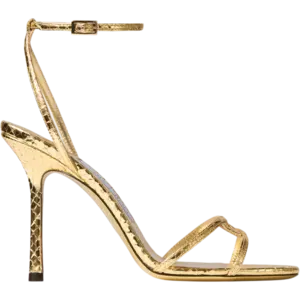 JIMMY CHOO Leo 100 Gold Candy Wrap Leather Sandals
