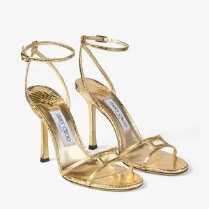 JIMMY CHOO Leo 100 Gold Candy Wrap Leather Sandals