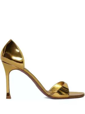 Amina Muaddi 95mm Agnese Metallic Open-toe Sandals